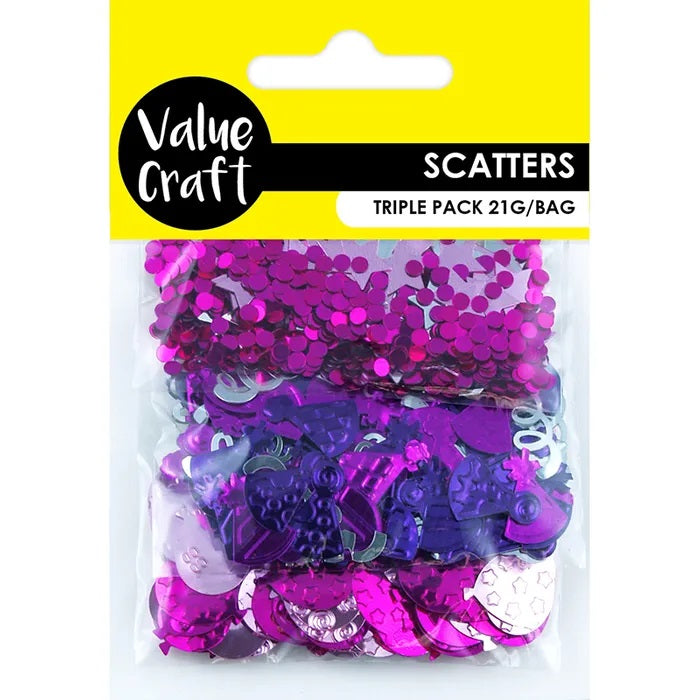 Pink, Silver & Purple Triple Pack Scatters | Party Confetti & Table ...