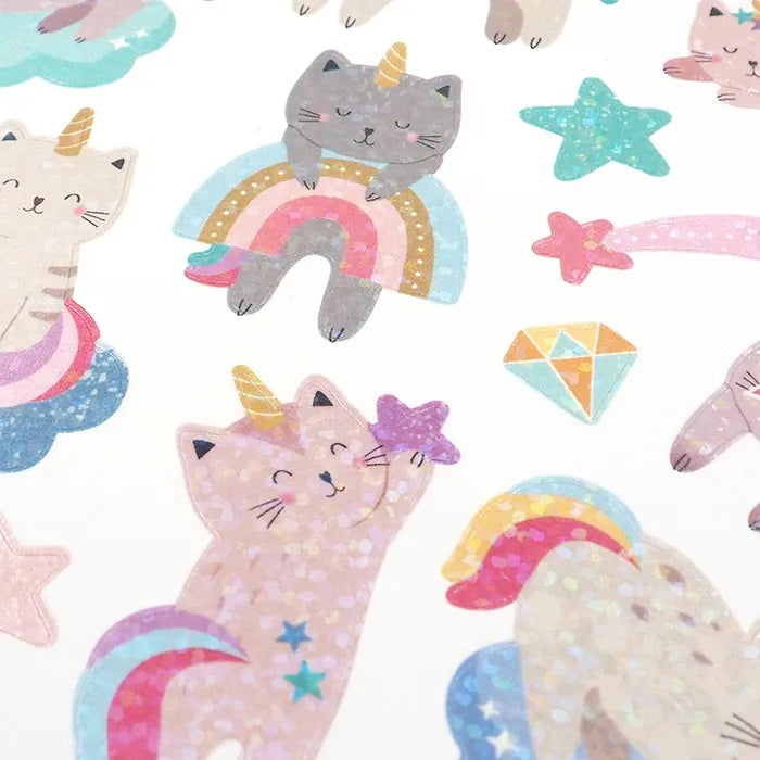Self Adhesive Glitter Rainbow Cats Sticker | Scrapbooking Stickers ...