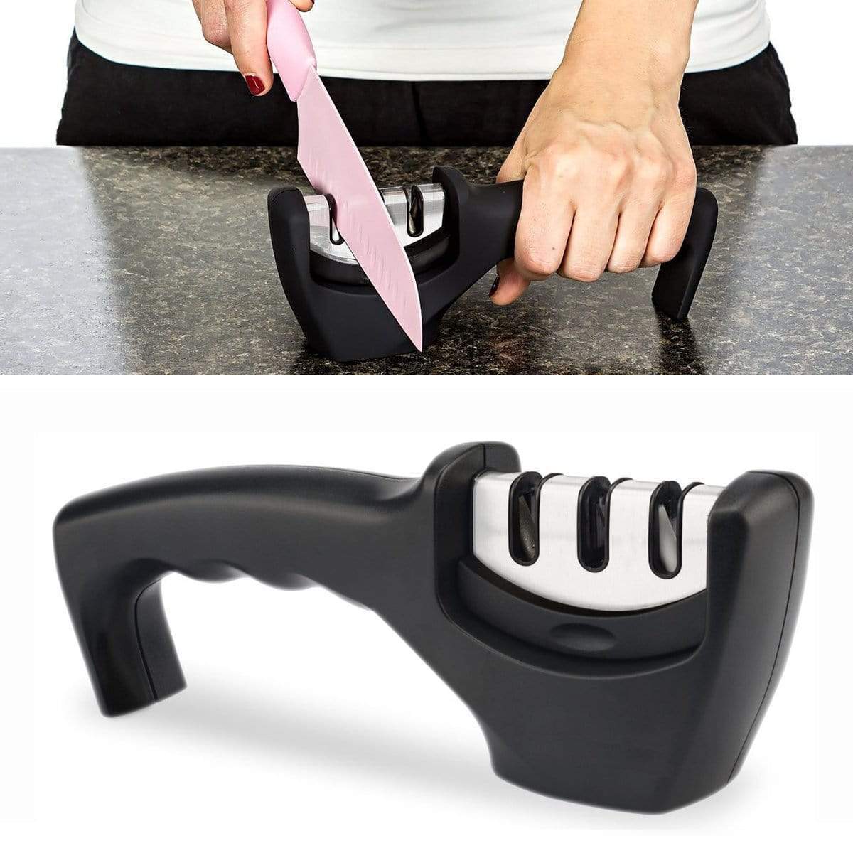Knife Sharpener 3-in-1 System for All-Sized Kitchen Knife Sharpening ...