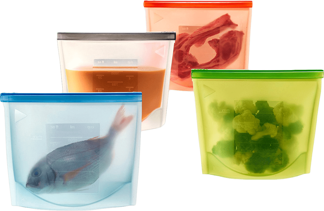 Reusable Silicone Resealable Microwave Freezer Storage Container Bags ...